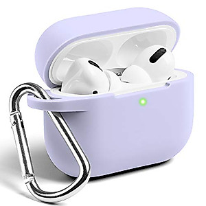 GMYLE Airpods Pro Case Cover, [Front LED Visible] Soft Silicone Skin Cover Shock-Absorbing Protective Earbud Case with Keychain for Airpods Pro 2019 2020, Lavender Purple