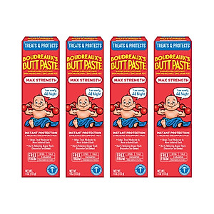 Boudreaux's Butt Paste Maximum Strength Diaper Rash Cream, Ointment for Baby, 4 oz Tube (Pack of 4)