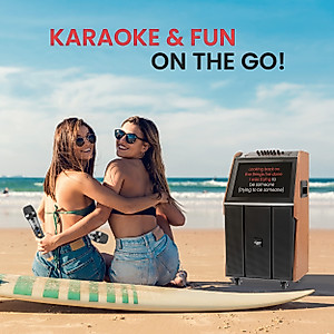 Pyle Portable Wireless BT Streaming Karaoke Machine Loudspeaker with Touch Screen and Wireless Microphone, Wheels and Handle Bar, Supports USB/SD/MMC/PC/TV / MP3 / Mobile Phone, etc.