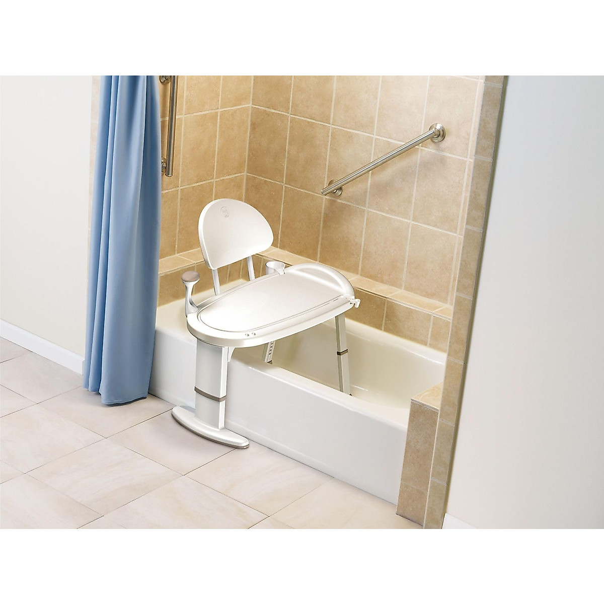 Moen Home Care Glacier White 33-Inch W x 18-Inch D Adjustable Height Non-Slip Bath Safety Transfer Bench for Shower, DN7105