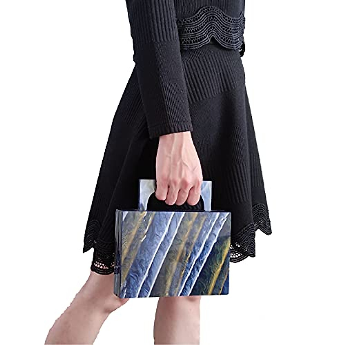 WuYangSto Acrylic Evening Bag,Marble Gold Blue Clutch Purses for Women Formal