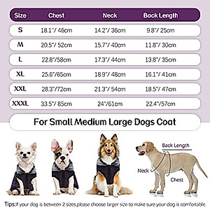 BRKURLEG Purple Dog Coat with Harness Detachable,Small Medium Large Dog Winter Clothes with Furry Collar,Pet Warm Snow Suit Jacket with Reflective,Waterproof Cold Weather Doggy Fleece Cozy Vest Hiking