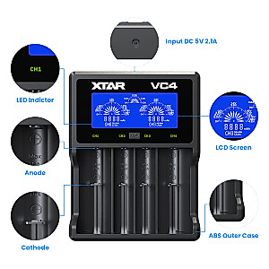 XTAR VC4 Charger for Lithium-ion and Ni-MH Batteries (Authentic USA Version)