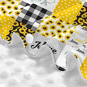 Personalized Elephant and Sunflower Plaid Baby Infant Car Seats Canopy for Babies with Name, Custom Multi-use Blankets for Baby Boys Girls, Peekaboo Minky Nursing Stroller Cover Canopies for Newborn