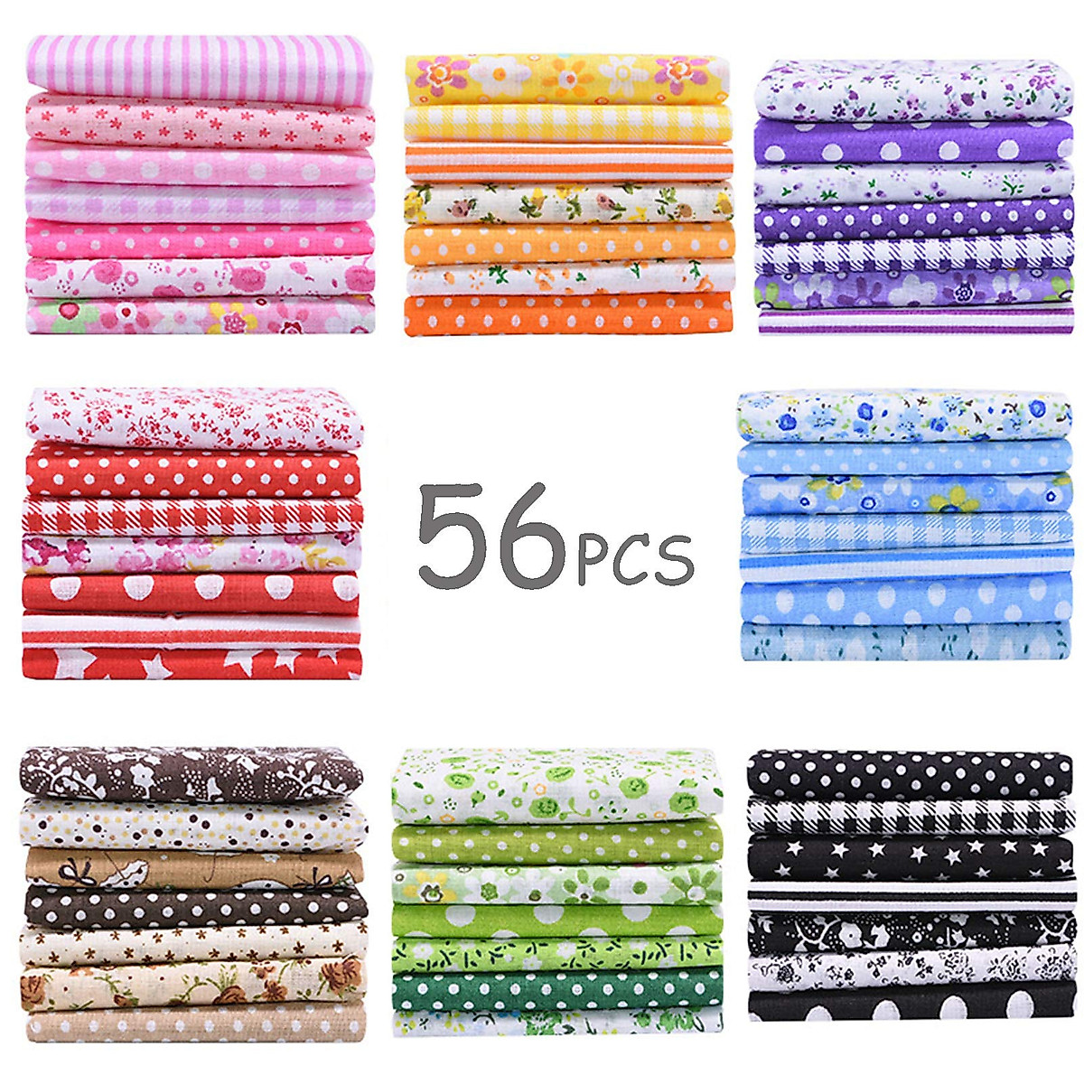 56 Pieces 9.8"x 9.8" (25cm x 25cm) Squares Cotton 100% Floral Printed Sewing Supplies Fabric for Quilting Patchwork, DIY Craft, Scrapbooking Cloth