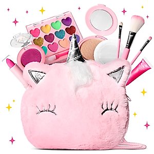 ULOVEME Kids Real Makeup Kit for Little Girls - Real, Non Toxic, Washable Make Up Toy - Umicorn Toys Gift for 3 4 5 6 7 8 9 10 12 Years Old Girls Birthday (Pink Umicorn)