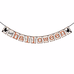 Vintage Happy Halloween Banner - Halloween Indoor Outdoor Decorations for Home Office Fireplace Mantle Party Decorations Supplies