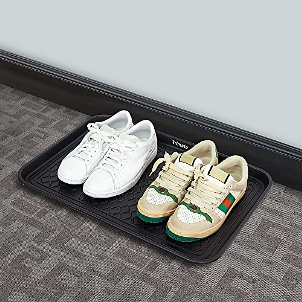 Trimate All Weather Boot Tray, 2 Pack Water Resistant Plastic, Multi-Purpose for Shoes, Pet Feeding Trays, Garden-Mudroom Entryway, Garage, Indoor or Outdoor - Medium, 24"x16" - (Black)