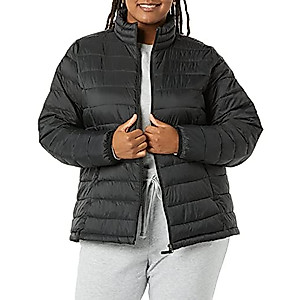 Amazon Essentials Women's Lightweight Long-Sleeve Water-Resistant Puffer Jacket (Available in Plus Size), Black, Large