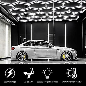 Kweetle LED Hexagon Garage Light, 5 Honeycomb Grid Systems Hexagon LED Lights 200W 20000LM Car Detailing Ceiling Lights Room Decor Lights for Garage Workshop Basement Gym Warehouse(25 Pack)
