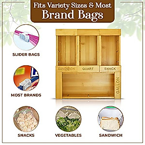 EGO VINA Ziplock Bag Storage Organizer – 4-in-1 Bamboo Ziplock Bag Organizer for Drawer – Baggie Organizer for Quart, Gallon, Snack, Sandwich Bags – Ziplock Bag Holder for Kitchen Drawer Organization