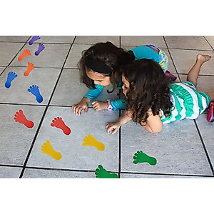 GOCROWN 48 Pcs 24 Pairs Footprint Stickers Baby Kids Footprint Decals for Floor Wall Stairs to Guide Directions,6 Colors