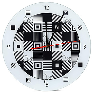 Mark Feldstein & Associates Peanuts Snoopy Geometric Black and White 12 inch Glass Round Wall Clock