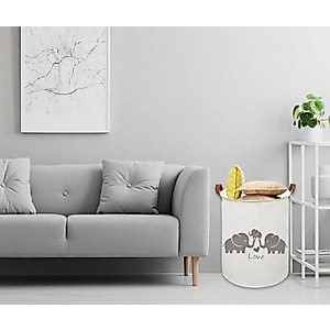 HIYAGON 19.7" x 15.7"Laundry Basket,Round Cotton Linen Storage Bin with Drawstring Cover for Bathroom/Closet/Toys Storage(Elephants)