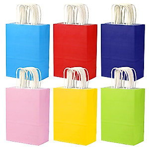 Suwimut 60 Pieces Kraft Paper Party Favor Bags, 6 Colors Small Gift Bags Bulk Assorted Colors Goodie Bags Paper Bags with Handles for Kids Birthday, Wedding, Baby Shower, Crafts, Shopping and Party Supplies, 8.26 x 5.9 x 3.15 Inch