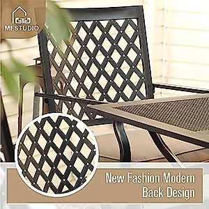 MFSTUDIO 5 PCS Metal Outdoor Patio Furniture Dining Set with 4 Metal Swivel Chairs and Square Dining Table with Umbrella Hole, Black