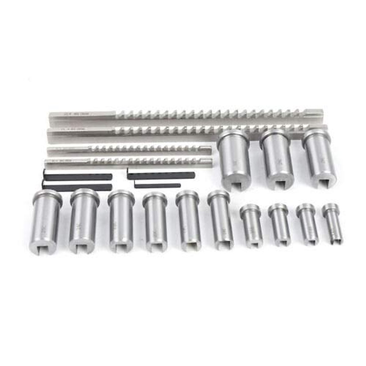 22 Piece Keyway Broach Kit Metric Size Metalworking Tool Bushing Spacer Set Bushing Metric Size 4mm B1, 5mmB1, 6mm C, 8mmC Broach with Tool Box, 13 Piece Bushing and 5 Piece Spacer Metalworking Tool