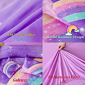 ANGIYUIN Purple Twin Bed in A Bag, 6 Pieces Rainbow Gradient Glitter Bedding Sets for Girls, 3D Galaxy Nebula Kids Comforter Set with Comforter Sheets Pillowcases for All Season