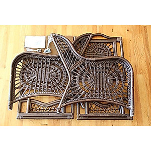 Malibu Lounge Set of 4: 2 Natural Rattan Wicker Chairs, Loveseat with Cream Cushions and Coffee Table w/Glass Handmade, White Wash