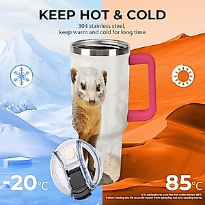 LLUTSNTH 40 Oz Vacuum Tumbler with Light Rose Red Handle Leakproof Insulated Tumbler Wild Meerkats Stainless Steel Travel Mug with Lid And Straw Coffee Cup Cute Water Bottles Cup Holder Friendly