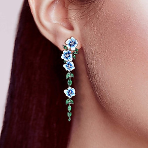 Santuzza Peony Earrings 925 Sterling Silver Green Spinel Handmade Enamel Blue Flower Gemstone Earrings for Women