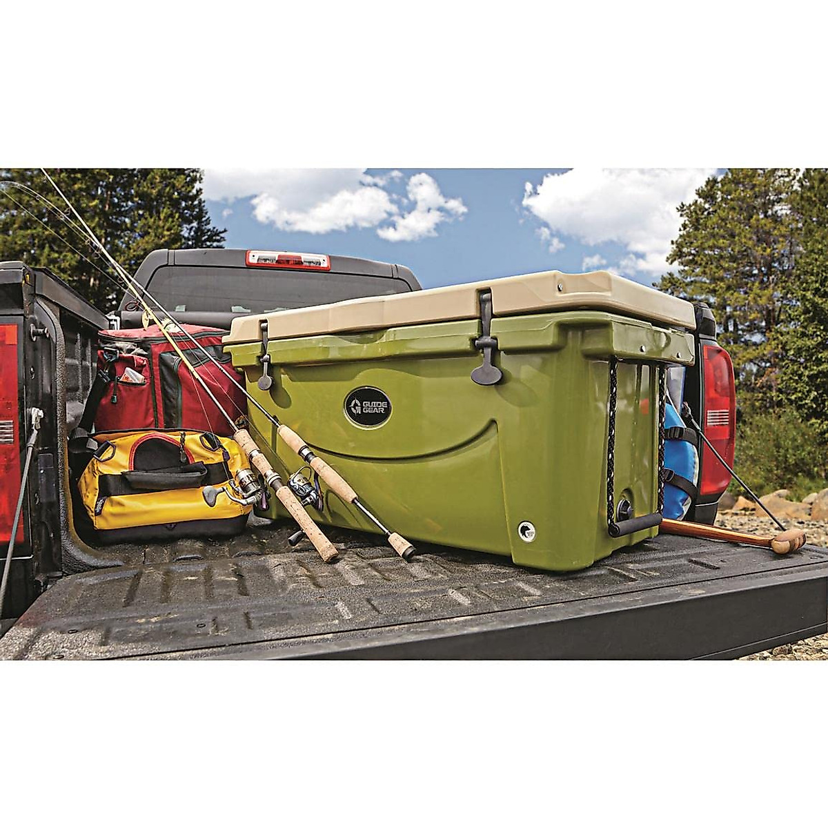 Guide Gear Ice Chest Camping Cooler Large and Rotomolded 90 Quart, Grizzly Bear Resistant Tan/Green