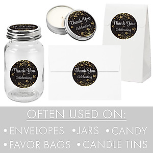 Black and Gold 40th Birthday Thank You Stickers - 1.75 in - 40 Labels