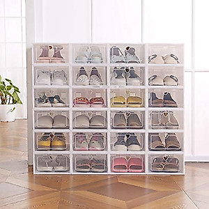 Shoe Box Organizer, Clear Flodable Shoe Storage Box with Lids Drop Front Sneaker Cases for Men Stackable Shoe Container Organizer for Entryway Bedroom Closets, Fits Men's Size 12, Pack of 12 (White)