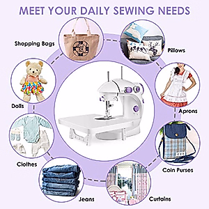 Portable Sewing Machine with Extension Table and Light,Mini Sewing Machine with Upgraded,Two Threads Double Speed Double Switches,Electric Sewing Machine Easy to Use for Kids,Beginners and DIY