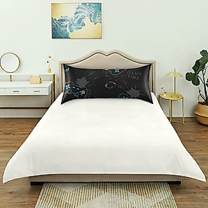 Oyihfvs Seamless Video Game Gamepad Joysticks in Black Blue Neon on Black Silky Satin Pillowcase for Hair and Skin, Soft Bed Pillow Cover, Decorative Silk Pillow Cases, King Size 20x40 inches