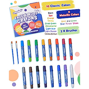 Creamify Rainbow Colors Face Painting Kits- 16 Colors Twistable Face Paint Marker Sticks with 2 Brushes, LGBT Washable Face Paint Crayons Kit, Birthday, Pride Day