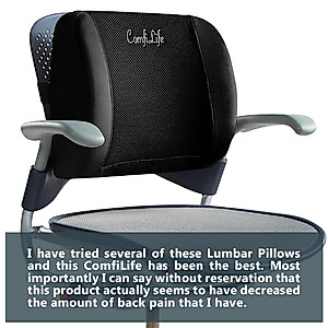ComfiLife Lumbar Support Back Pillow Office Chair and Car Seat Cushion - Memory Foam with Adjustable Strap and Breathable 3D Mesh (Black)