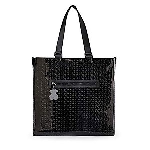 TOUS Waterproof Vinyl Combined with Patent Leather Effect Shopping Bag for Women, 34x34x28 cm, Lindsay Collection