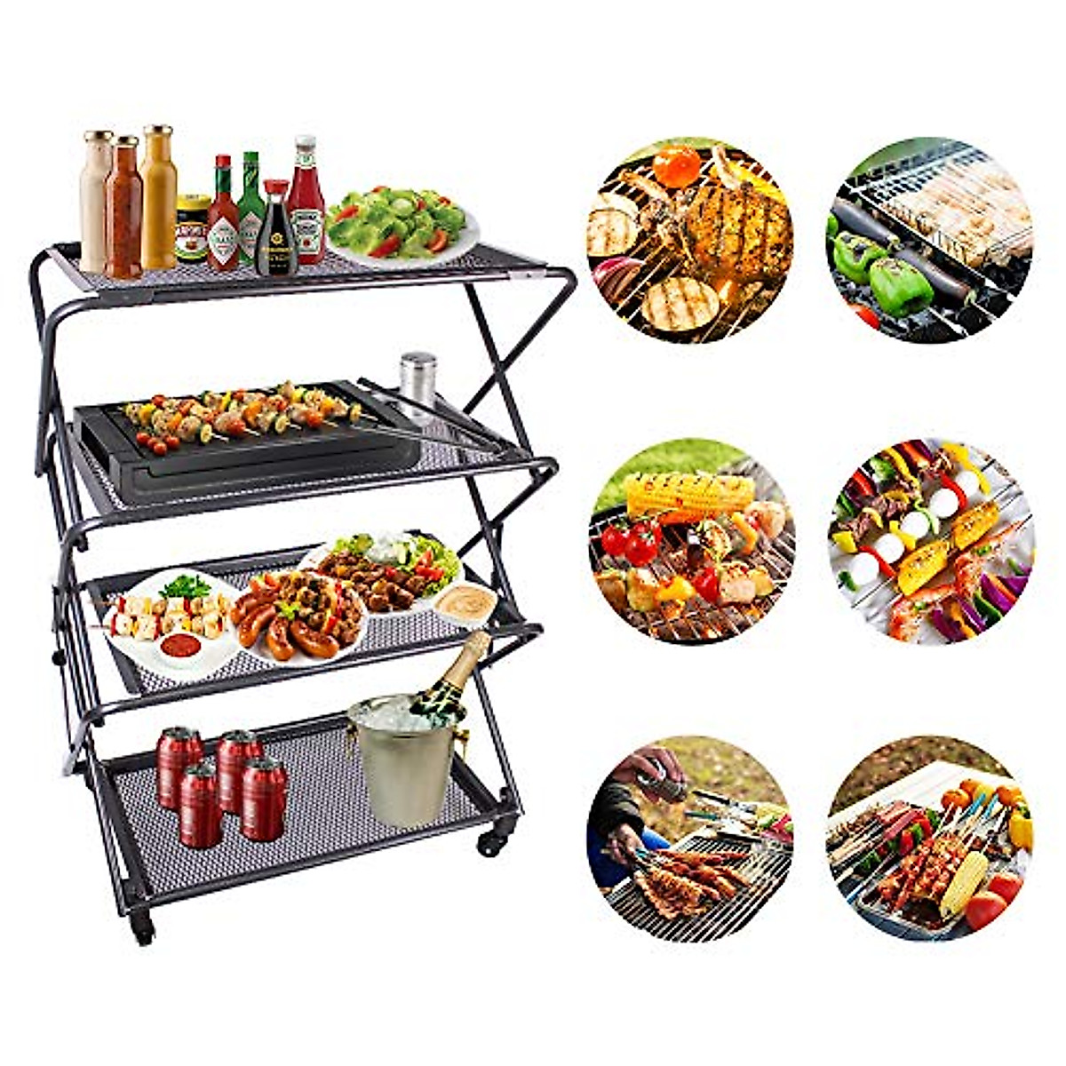 Zenree 4-Tier Folding Kitchen Shelf, Removable Mesh Trays, Black, 39"