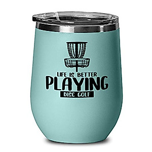 Disc Golf Wine Glass, Teal Wine Tumbler, Disc Golf Stainless Steel Insulated Lid Wine Glass Mug Cup Present Idea