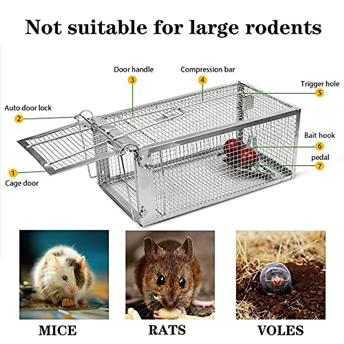 2-Pack Humane Rat Cage Traps, Live Mouse Rat Traps Catch and Release for Indoor Outdoor, Small Animals Traps, Easy to use, Pet Safe ( 10.6"x 5.5"x 4.5" )