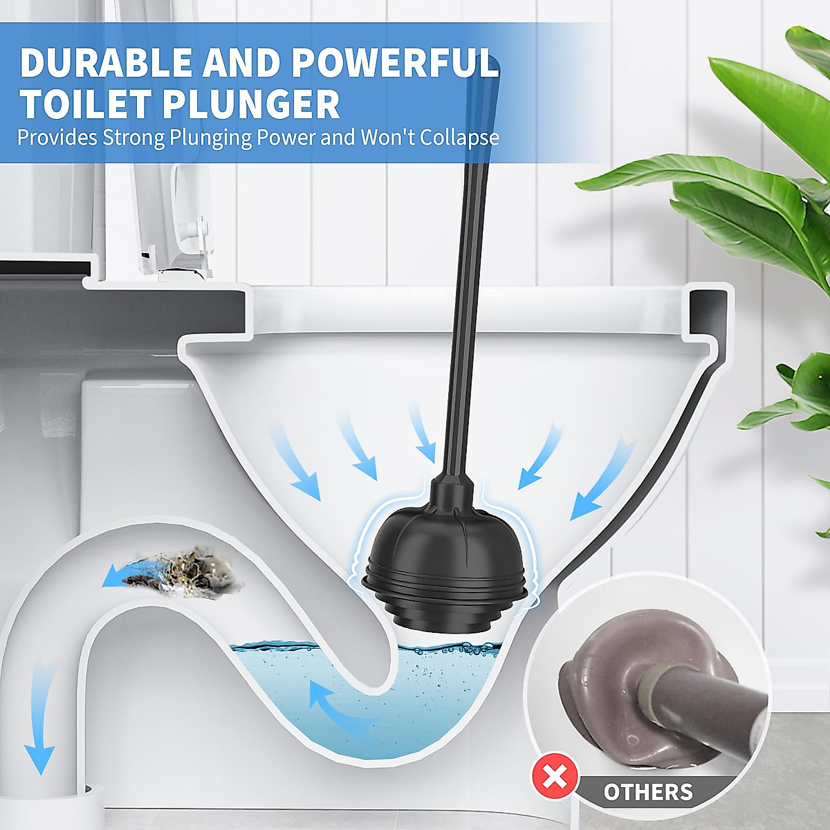 uptronic Toilet Plunger and Brush, Bowl Brush and Heavy Duty Toilet Plunger Set with Holder, 2-in-1 Bathroom Cleaning Combo with Modern Caddy Stand (Black, 2 Set)