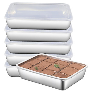 ATRDTO Set of 3,Stainless Steel Rectangle Food Storage Box Container- Leak Plastic Lid Dishwasher Safe - Plastic Free -Clear Lid (3)