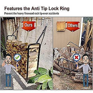 Artibear 4ft Outdoor Firewood Rack With Indoor Small Wood Storage Holder for Fireplace, Black