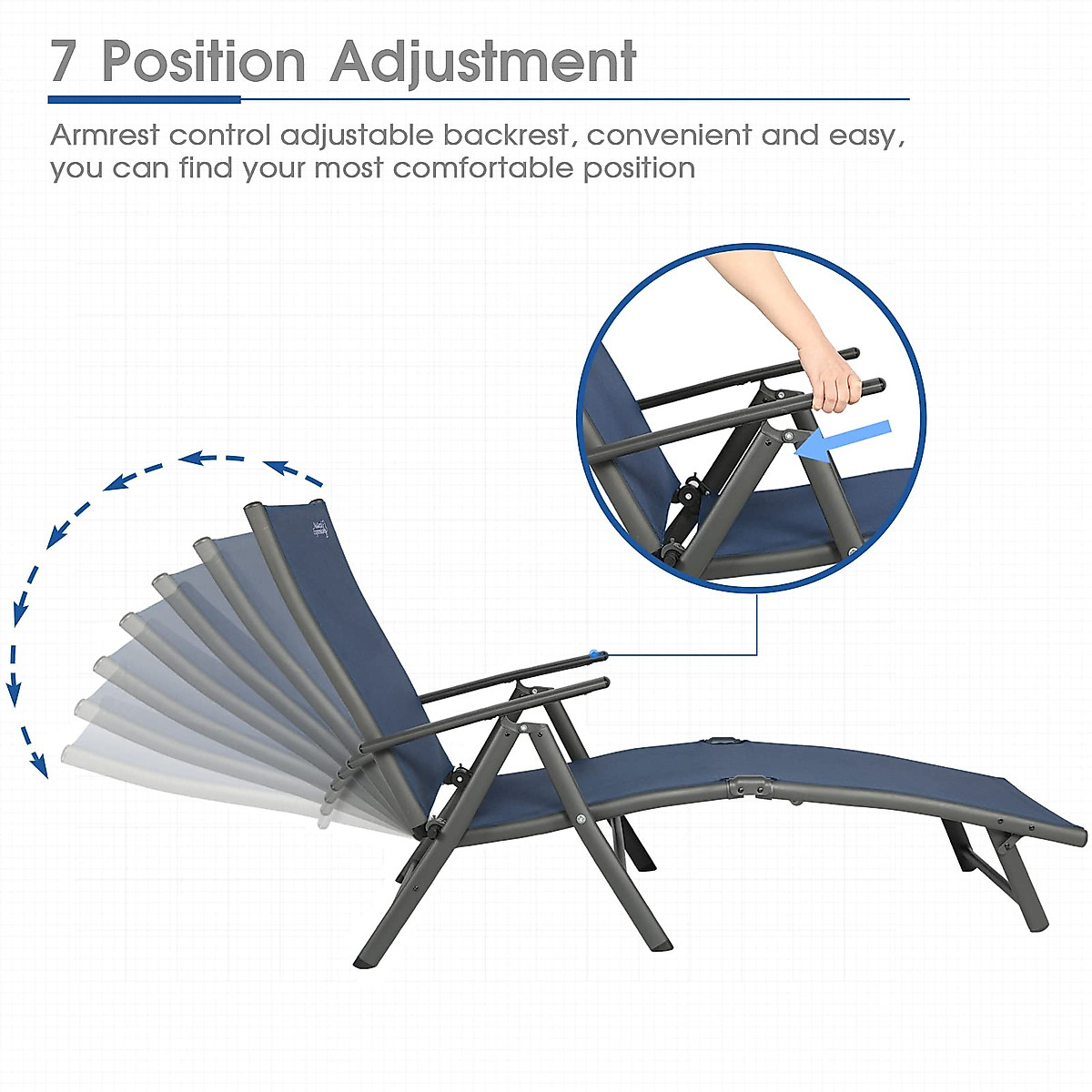 NATURAL EXPRESSIONS Chaise Lounge Outdoor, Aluminum Pool Lounger Chairs Portable Folding Patio Recliner Chair with 7 Position Adjustable Backrest for Beach, Backyard, Poolside,Lawn Supports 300 lbs