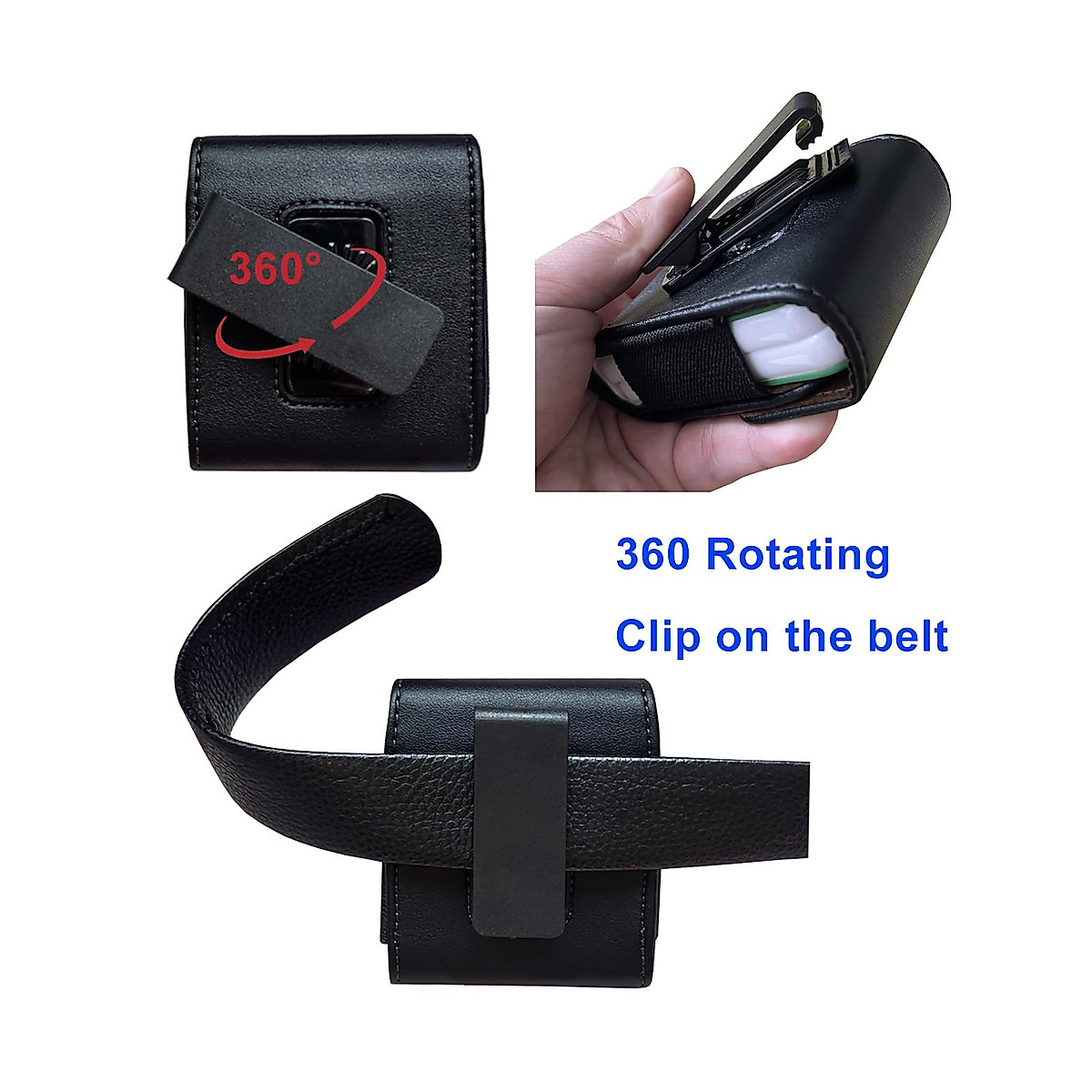 for Galaxy Z Flip 6/5/4/3 Belt Phone Holster, 360 Rotating Leather Phone Pouch Case, Belt Clip Phone Holder for Motorola Razr Plus, Razr 40 Ultra, Razr 5G 2023