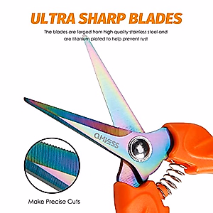 Garden Shears QMVESS 8 Inch Pruning Shears for Gardening Heavy Duty Hand Garden Clippers 3-Pack with Titanium Plated Stainless Steel Precision Blades, for Flowers, Houseplants, Bonsai or Garden