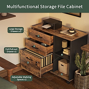 FEZIBO Triple Motor L-Shaped Electric Standing Desk with 3 Drawers, Stand up Desk, Height Adjustable Desk with 3 Drawer Lateral File Cabinet, 63 x 24 Inches Rustic Brown Top/Black Frame (2 Packages)