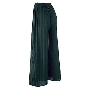 MBJ WB1794 Womens Pleated Wide Leg Pants with Elastic Waist Band-Made in USA L Green