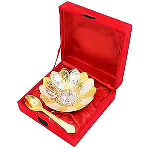 NOBILITY Bowl Spoon Set Gold & Silver Plated Dessert Dry Fruits Serving Sets for Wedding Return Gift Items Diwali Home Decorative Gifts for Friends Relative