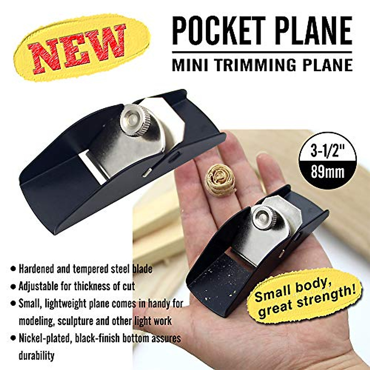 Mini Trimming Planer, Hand Planer, DIY Model Making Tool Woodworking Pocket Plane Hand Adjustable for Woodworking/Trimming/Wood Planing, Surface Smoothing(Black)