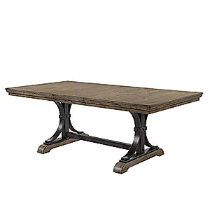 Roundhill Furniture Birmingham 8-Piece Extendable Table with Nailhead Bench Dining Set, Driftwood