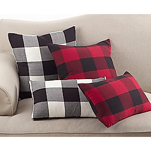 SARO LIFESTYLE Buffalo Check Plaid Design Cotton Down Filled Throw Pillow, 20", Red