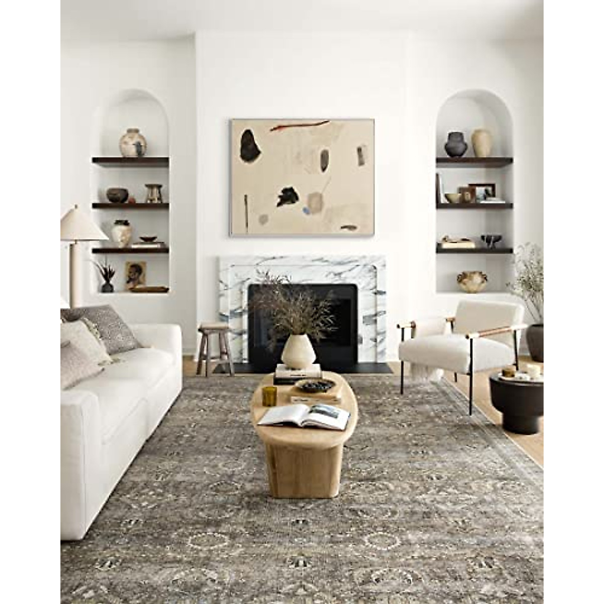Loloi Layla Collection, LAY-13, Antique/Moss, 9'-6" x 14', .13" Thick, Area Rug, Soft, Durable, Vintage Inspired, Distressed, Low Pile, Non-Shedding, Easy Clean, Printed, Living Room Rug