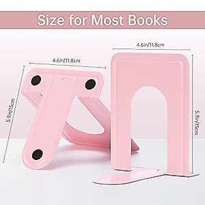 Book Ends Bookends for Shelves Heavy Duty Non-Skid Bookend Metal Book Stopper to Hold Books/Movies/CDs/Video Games Pink 4.6 x 5.7 x 5.9 in 2 Pair/ 4Piece